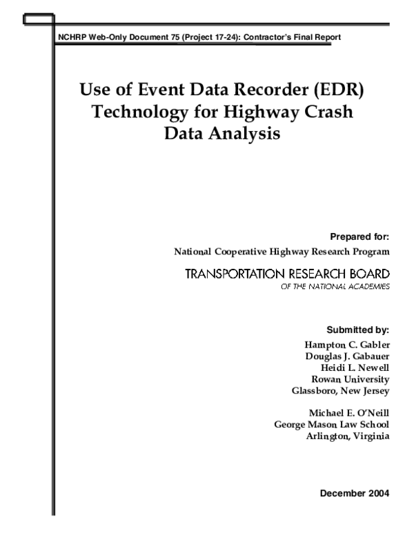 (PDF) Use of Event Data Recorder (EDR) Technology for Highway Crash Data Analysis | Douglas ...