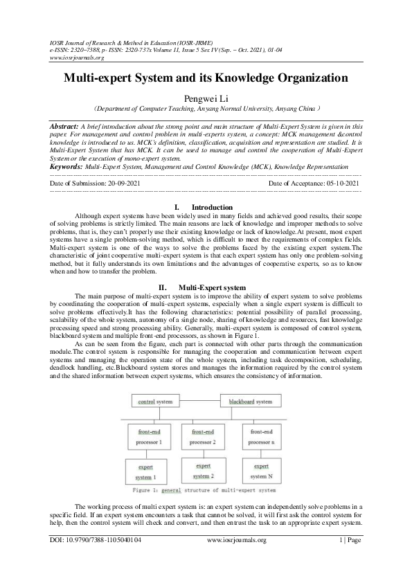 (PDF) Multi-expert System and its Knowledge Organization