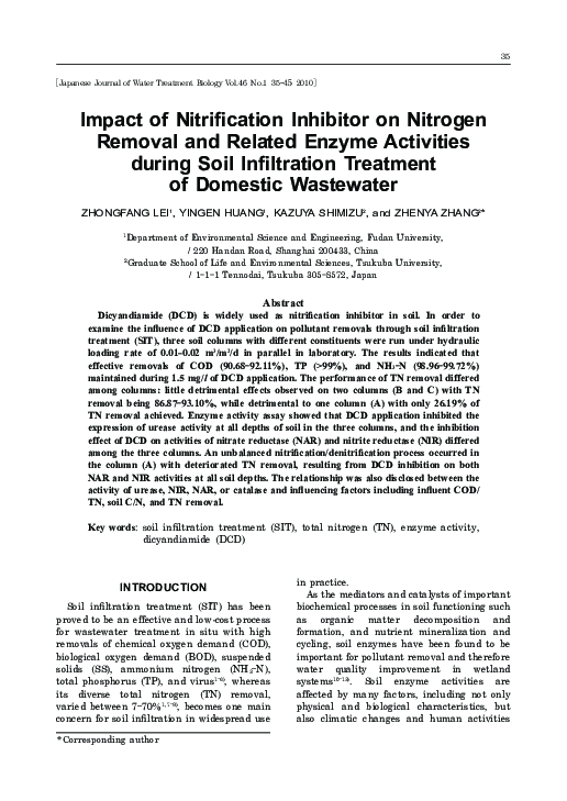 (PDF) Impact of Nitrification Inhibitor on Nitrogen Removal and Related ...