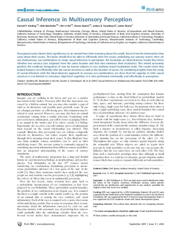 (PDF) Causal Inference in Multisensory Perception