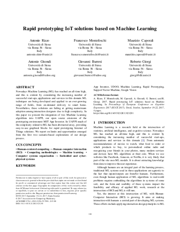 (PDF) Rapid prototyping IoT solutions based on Machine Learning