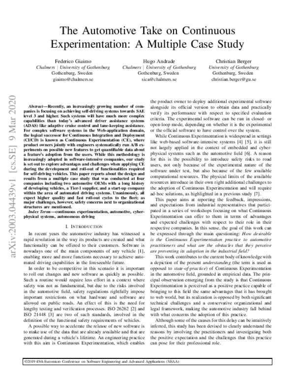 (PDF) The Automotive Take on Continuous Experimentation: A Multiple ...