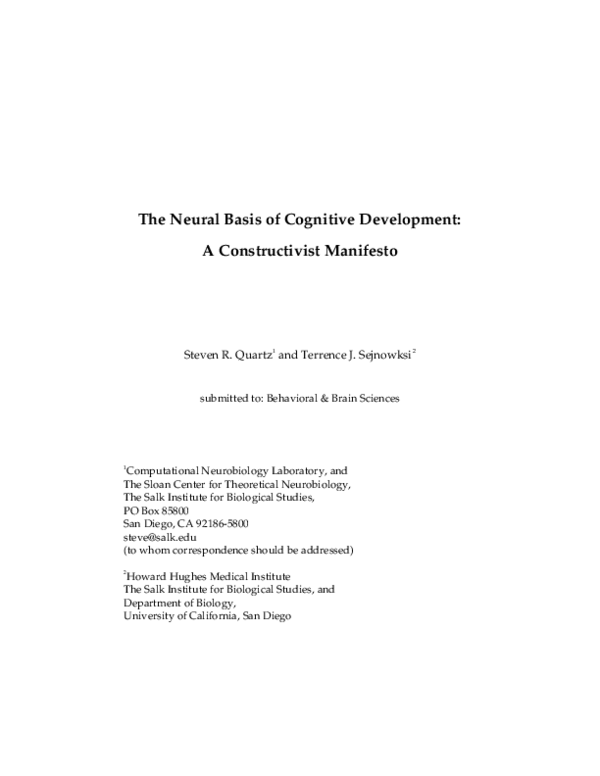 (PDF) The neural basis of cognitive development: A constructivist manifesto