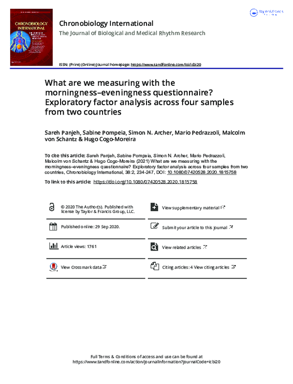 (PDF) What are we measuring with the morningness–eveningness questionnaire? Exploratory factor ...
