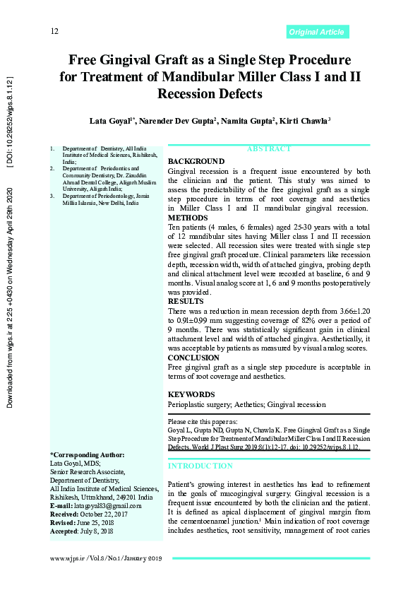 (PDF) Free Gingival Graft as a Single Step Procedure for Treatment of ...