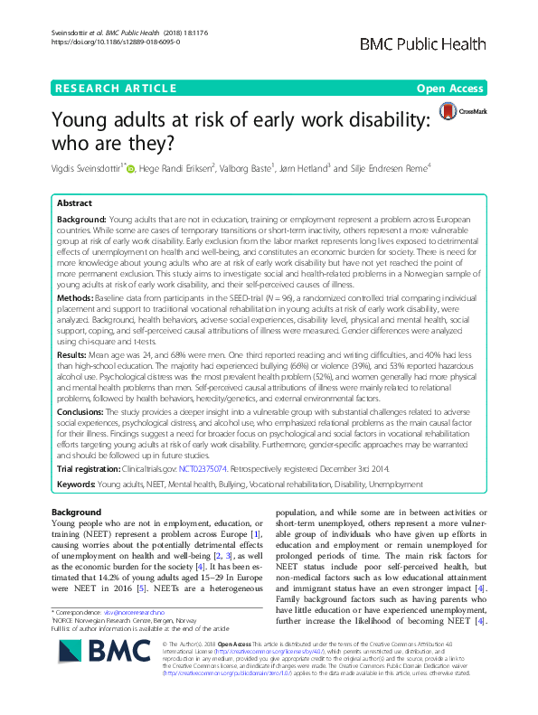 (PDF) Young adults at risk of early work disability: who are they?