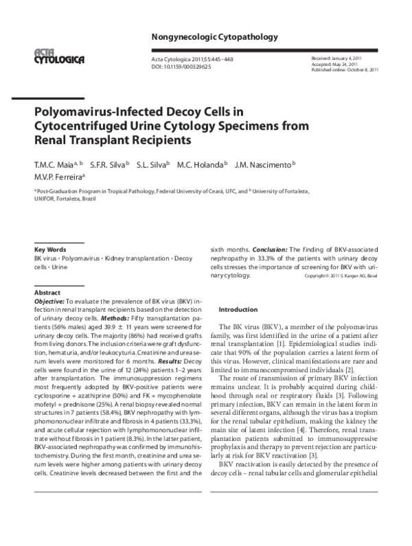 (PDF) Polyomavirus-Infected Decoy Cells in Cytocentrifuged Urine ...
