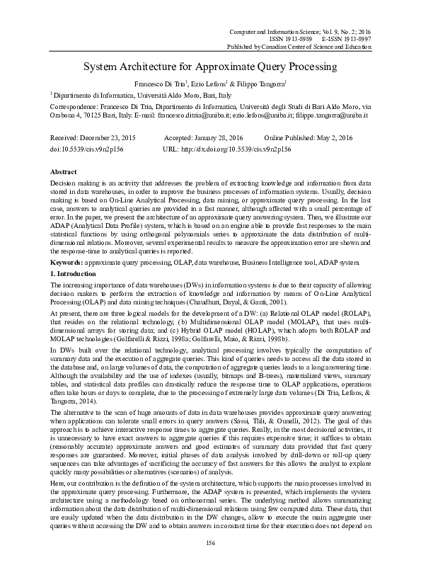 (PDF) System Architecture for Approximate Query Processing