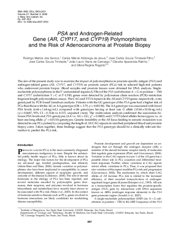 (PDF) PSA and Androgen-Related Gene ( AR , CYP17 , and CYP19 ...