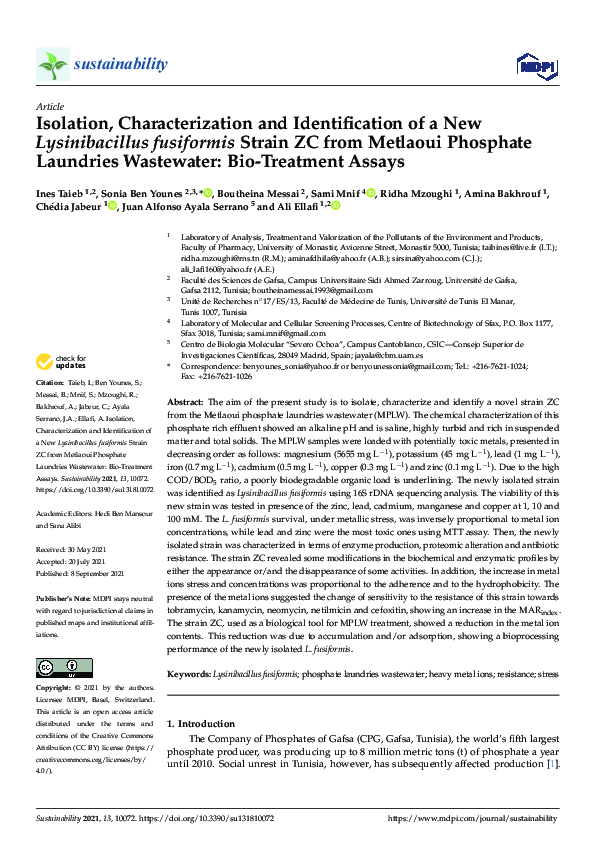 (PDF) Isolation, Characterization and Identification of a New Lysinibacillus fusiformis Strain ...