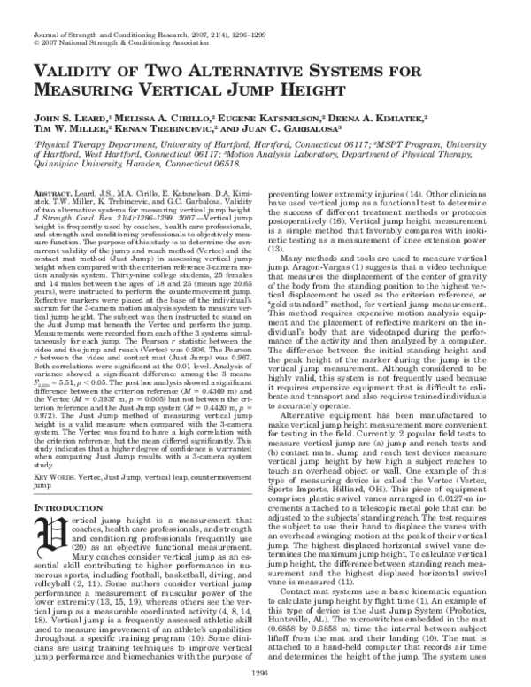 (PDF) Validity of two alternative systems for measuring vertical jump height