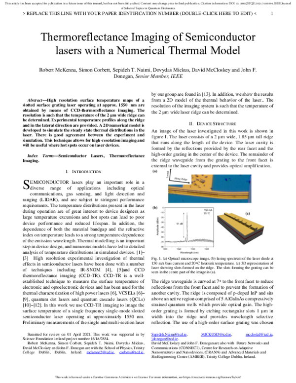 (PDF) Thermoreflectance Imaging of Semiconductor lasers with a ...
