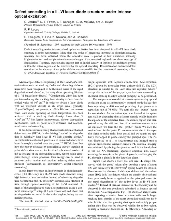 (PDF) Defect annealing in a II–VI laser diode structure under intense optical excitation | John ...