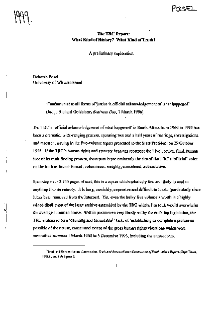 (PDF) The TRC Report: what kind of history? what kind of truth?