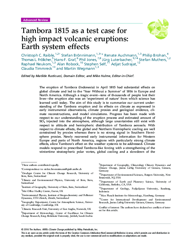 (PDF) Tambora 1815 as a test case for high impact volcanic eruptions ...