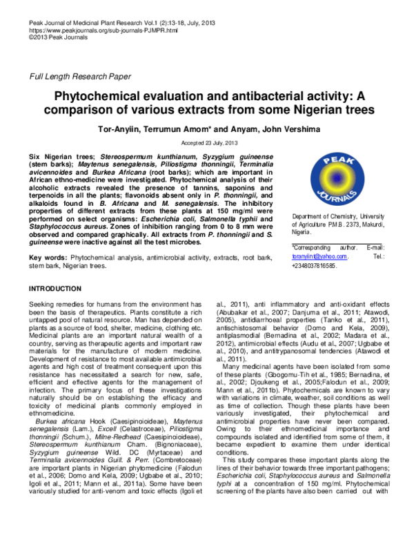 (PDF) Phytochemical evaluation and antibacterial activity: A comparison of various extracts from ...