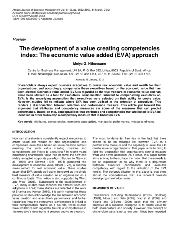 (PDF) The development of a value creating competencies index: The ...