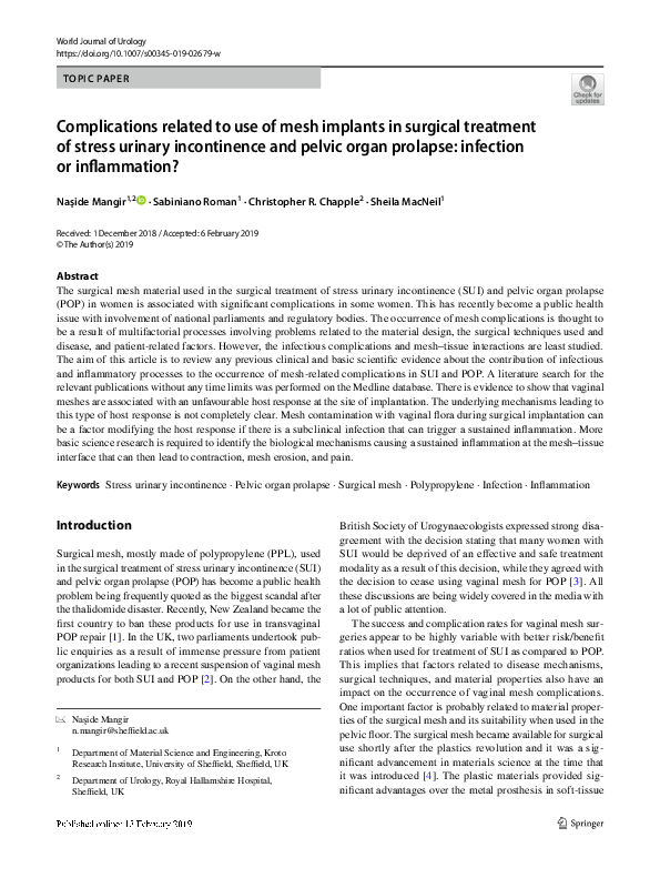 (PDF) Complications related to use of mesh implants in surgical ...