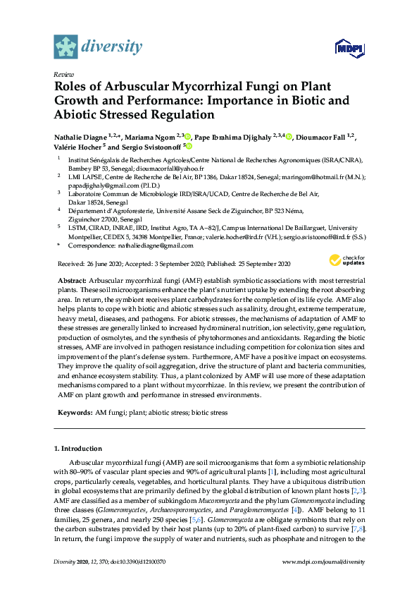 (PDF) Roles of Arbuscular Mycorrhizal Fungi on Plant Growth and Performance: Importance in ...