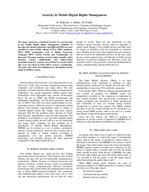(PDF) Security in mobile digital rights management | Leo Budin ...