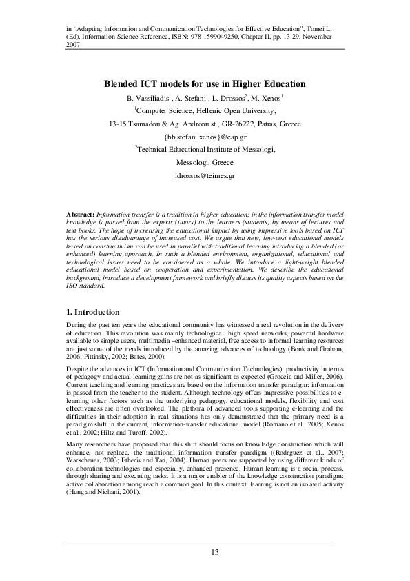 (PDF) Blended ICT Models for Use in Higher Education