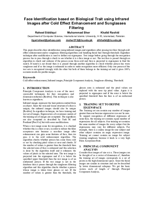 (PDF) Face Identification Based on Biological Trait Using Infrared ...