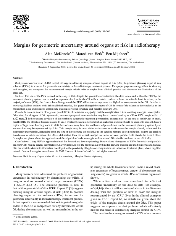 (PDF) Margins for geometric uncertainty around organs at risk in ...