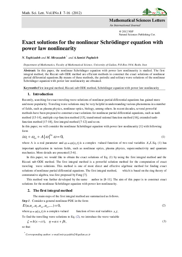 Pdf Exact Solutions For Non Linear Schrodinger Equations By Differential Transformation Method