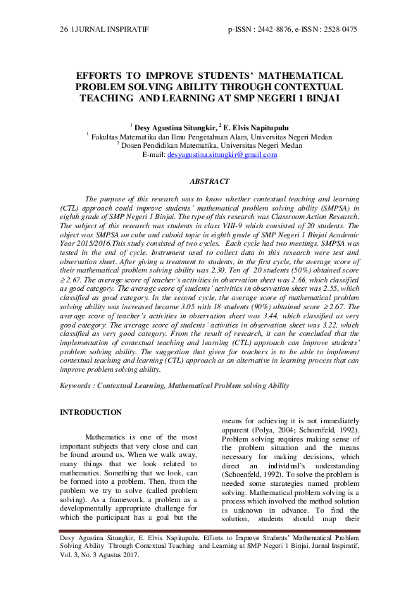 (PDF) Efforts to Improve Students’ Mathematical Problem Solving Ability Through Contextual ...