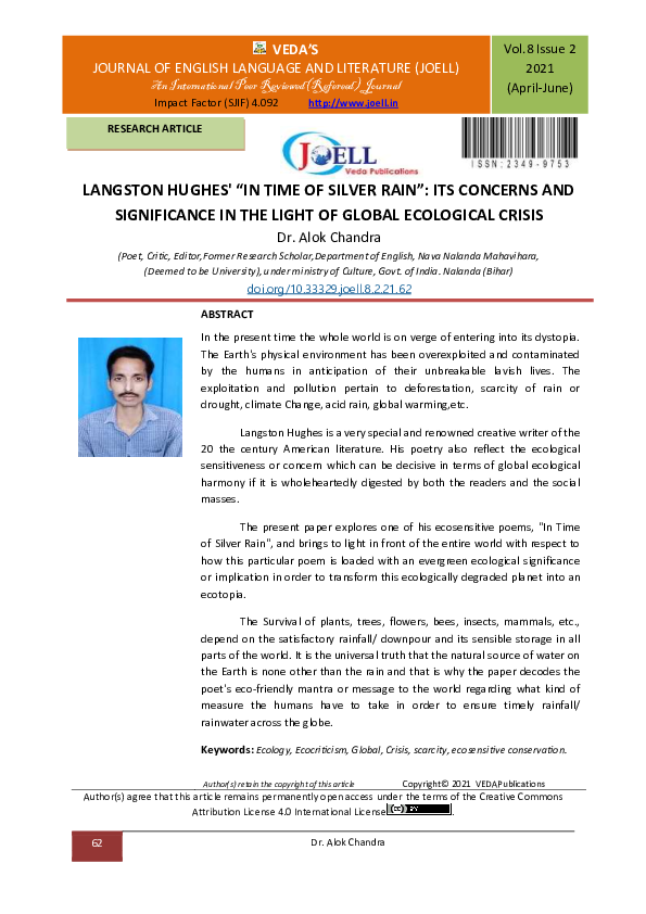 (PDF) LANGSTON HUGHES' "IN TIME OF SILVER RAIN": ITS CONCERNS AND ...