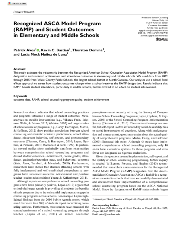 (PDF) Recognized ASCA Model Program (RAMP) and Student Outcomes in ...