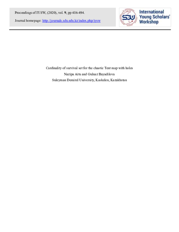 (PDF) Cardinality of survival set for the chaotic Tent map with holes ...