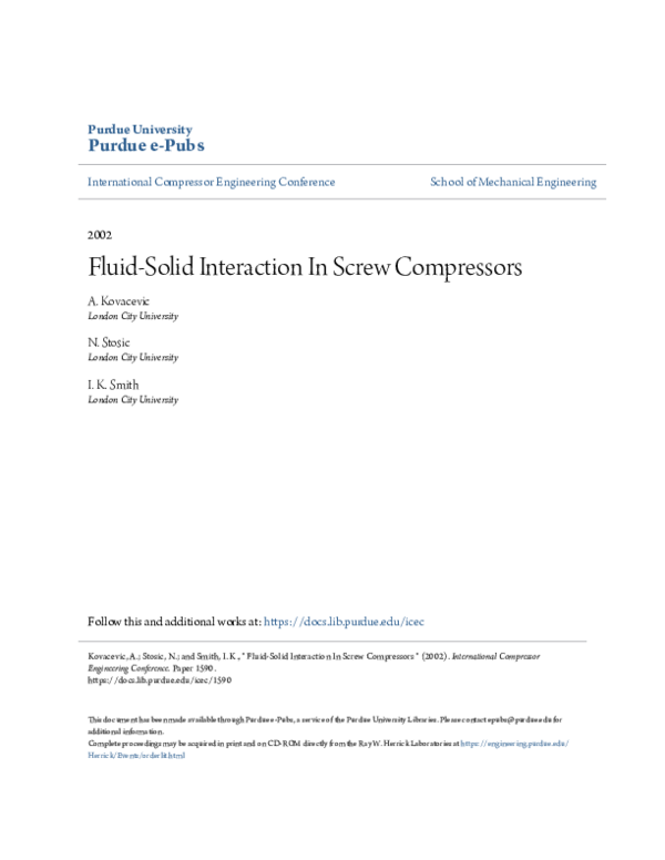 (PDF) Fluid-Solid Interaction In Screw Compressors | Ahmed Kovacevic - Academia.edu
