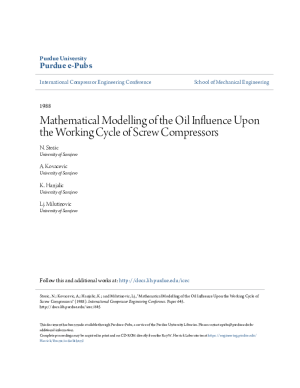 (PDF) Oil Injection Impact on Screw Compressor Performance Modeling