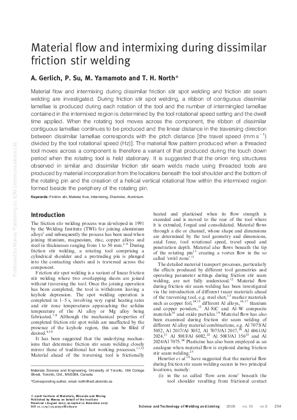(PDF) Material flow and intermixing during dissimilar friction stir welding