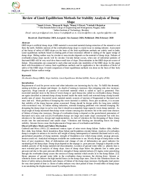 (PDF) Review of Limit Equilibrium Methods for Stability Analysis of ...