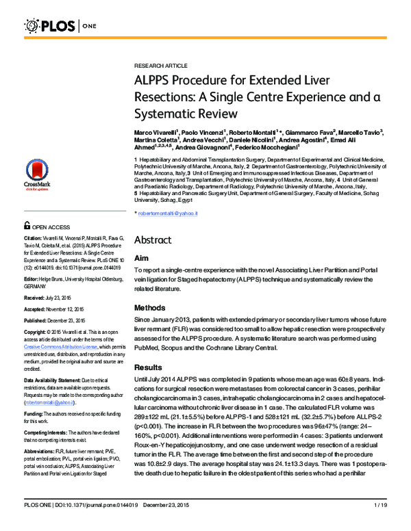 (PDF) ALPPS Procedure for Extended Liver Resections: A Single Centre ...