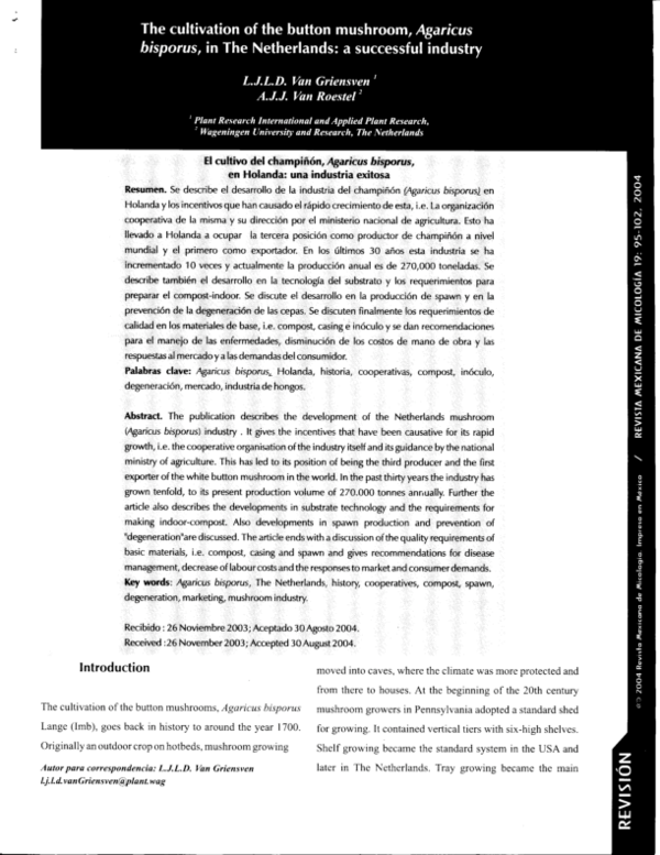 (PDF) The cultivation of the button mushroom, Agaricus bisporus, in the Netherlands: a ...