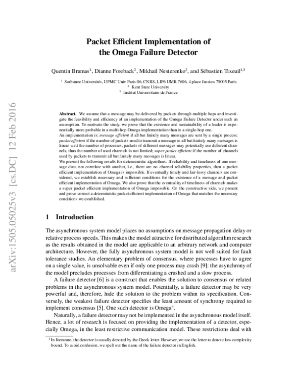 (PDF) Packet Efficient Implementation of the Omega Failure Detector