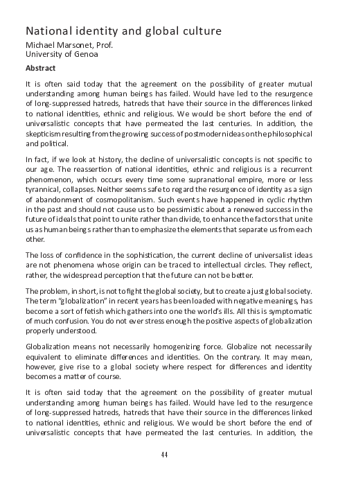 (PDF) National identity and global culture