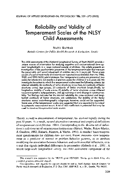 (PDF) Reliability and validity of temperament scales of the NLSY child ...