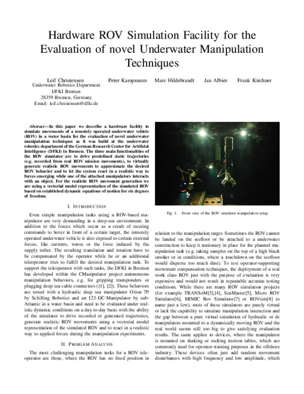 (PDF) Hardware ROV simulation facility for the evaluation of novel underwater manipulation ...