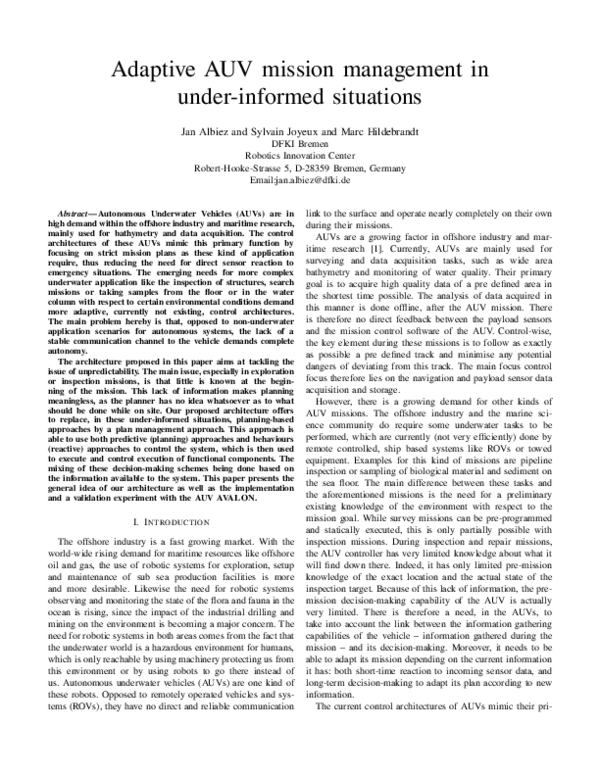 (PDF) Adaptive AUV mission management in under-informed situations