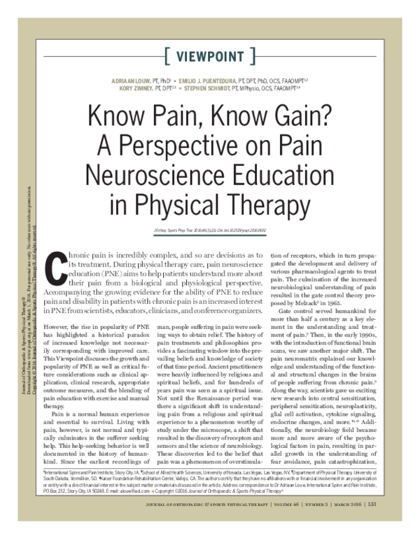 (PDF) Know Pain, Know Gain? A Perspective on Pain Neuroscience ...