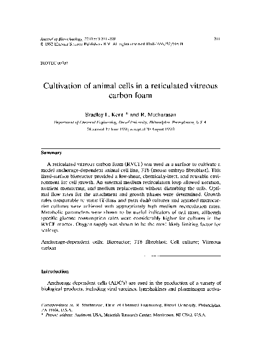 (PDF) Cultivation of animal cells in a reticulated vitreous carbon foam