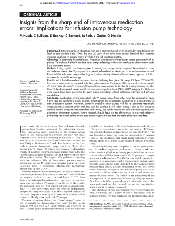 (PDF) Insights from the sharp end of intravenous medication errors ...