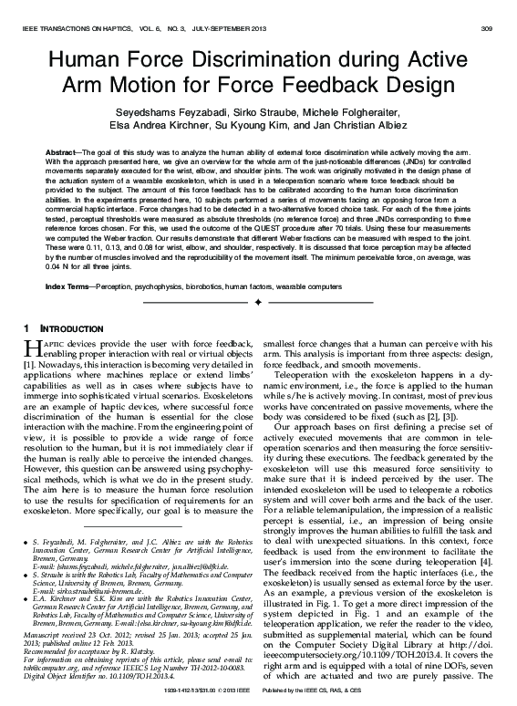 (PDF) Human Force Discrimination during Active Arm Motion for Force ...