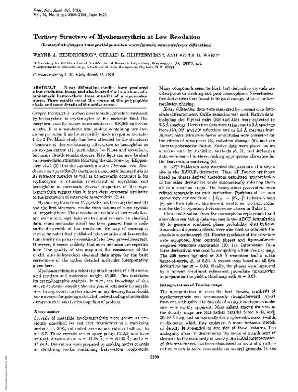 (PDF) Myohemerythrin Tertiary Structure Revealed