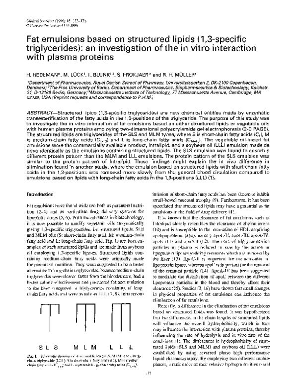 (PDF) Fat emulsions based on structured lipids (1,3-specific ...