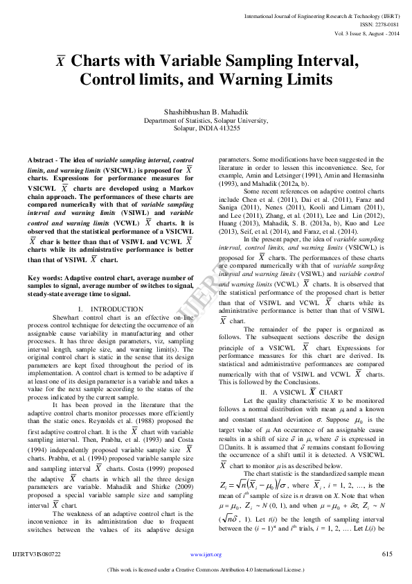 (PDF) X Charts with Variable Sampling Interval, Control limits, and Warning Limits